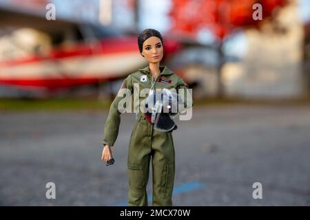 A female U.S. Navy aviator Barbie doll of the character Natasha ...