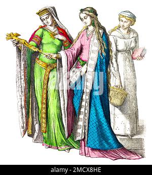 Munich picture sheet, costumes, 12th and 13th century, three Templars ...