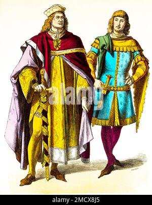 Muenchener Bilderbogen, costumes, 14th century, German castle woman and ...