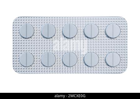 tablet in blister pack on white background. Isolated 3D illustration ...