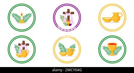 Set of Holy week round icons vector illustration graphic design ...