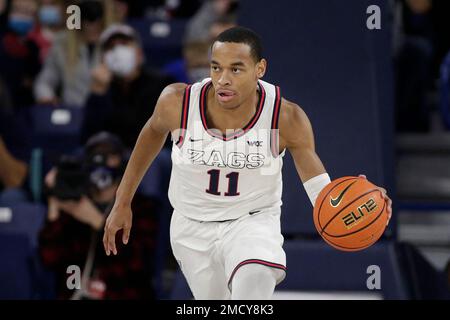 Gonzaga guard Nolan Hickman controls the ball during the second half of ...
