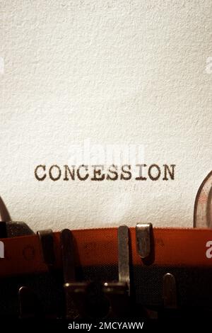 Concession word written with a typewriter Stock Photo - Alamy
