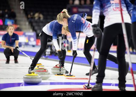 Team Christensen's Vicky Persinger, left, and Taylor Anderson sweep to ...