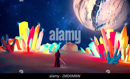 Fantasy landscape, sci-fi, post apocalyptic. Statue of a hand coming ...