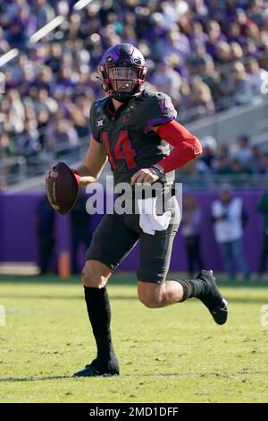 TCU quarterback Chandler Morris scrambles out of the pocket during an ...