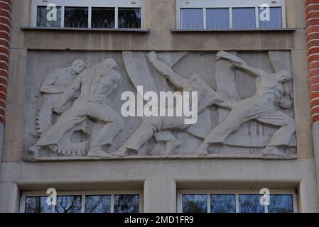 Wall friezes on the outside of the Hungarian State Treasury building ...