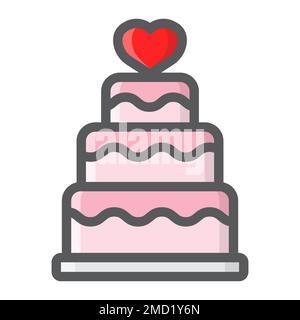 Stacked love cake glyph icon, valentines day and romantic, wedding cake ...