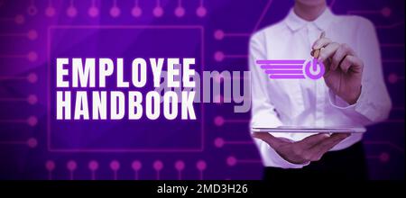 Text caption presenting Employee Handbook. Business idea Document that ...