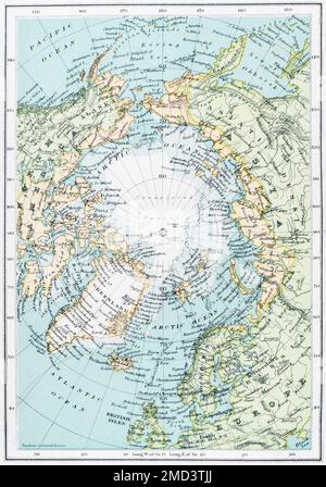 Old atlas map of North Pole / Arctic Ocean, c.1935. There is increased ...