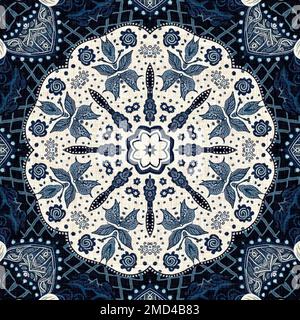 Retro indigo floral bandana 2 tone patterned fabric background ...