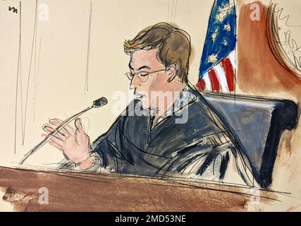 In this courtroom sketch, U.S. District Judge Alison J. Nathan makes ...