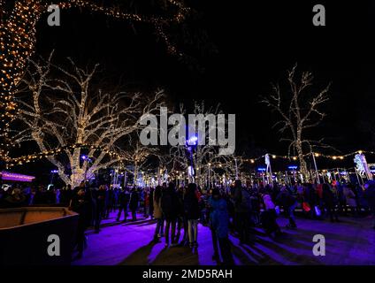 Vienna, Austria, Dec. 2019: People ice-skating at Christmas World on ...