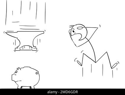 Person Shocked by Inflation Crushing Savings , Vector Cartoon Stick ...