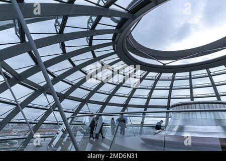 Inside the Bundestag dome. Tourists visit the parliament building of ...