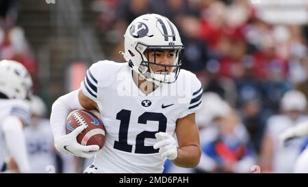 BYU wide receiver Puka Nacua (12) runs the ball for a touchdown against ...