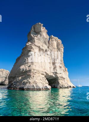 Kleftiko Bay, a scenic attraction with white volcanic rocks and caves ...