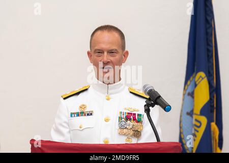 Rear Adm. Stephen G. Mack, commander, Submarines NATO, is piped through sideboys after a ...