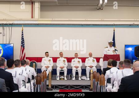 Capt. Jason Weed, commander, Unmanned Undersea Vehicle Squadron (UUVRON) 1, delivers remarks ...