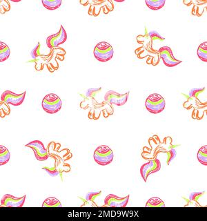 Magic seamless pattern. Children's drawings with wax crayons. Unicorns ...