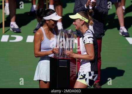 Elise Mertens and Veronika Kudermetova react after winning a women's ...