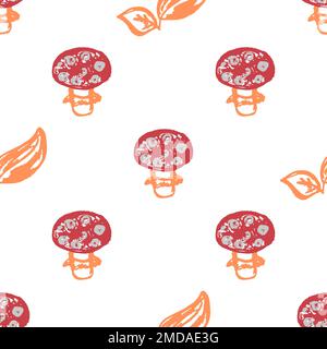 Autumn seamless pattern. Children's drawings with wax crayons ...
