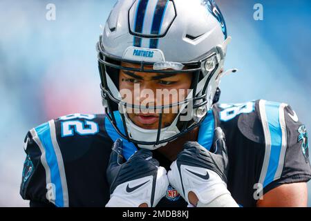 Carolina Panthers tight end Tommy Tremble (82) runs the ball after a ...