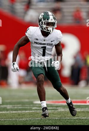 Michigan State wide receiver Jayden Reed (1) runs against Rutgers ...