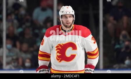 Calgary Flames defenseman Connor Mackey (3) during an NHL preseason ...