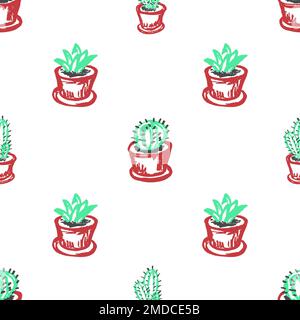 Cactus seamless pattern. Children's drawings with wax crayons. Home ...