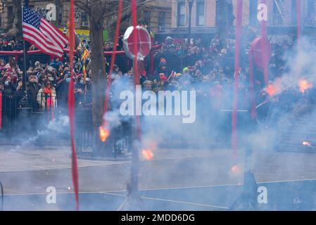People view a fireworks diplay at the Chinese New Year Firecracker ...