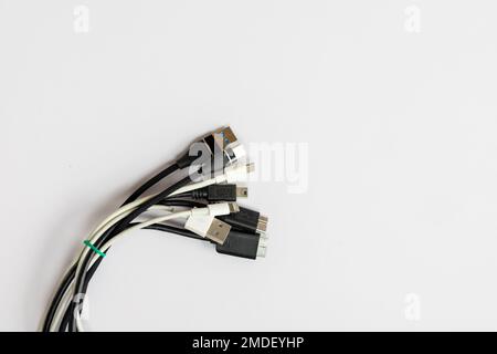 Different types of charging cables isolated on white background Stock ...