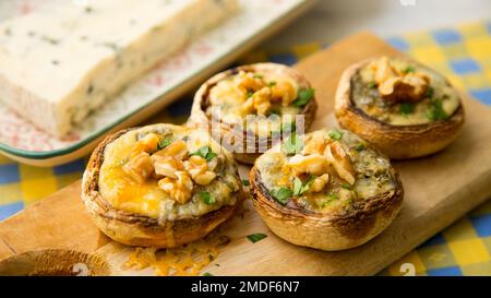 Stuffed mushroom with rice and a fried quail egg. Traditional Spanish ...