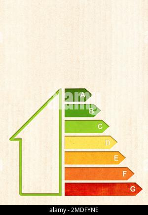 Energy efficiency chart on cardboard texture. Horizontal banner with ...