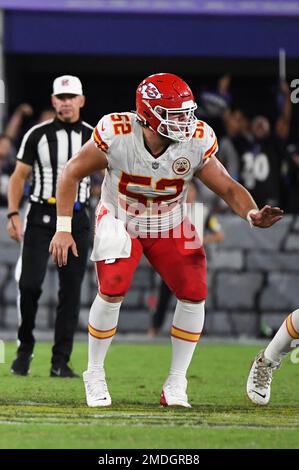 Kansas City Chiefs center Creed Humphrey prepares to hike the ball ...
