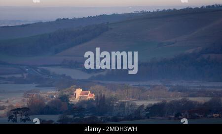 Beddingham church, East Sussex, on a misty morning Stock Photo - Alamy