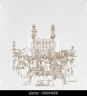 Charminar Hyderabad India, illustration or sketch, hand drawn ...