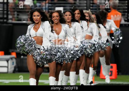 Las Vegas Raiderettes cheerleaders perform during the first half of an ...