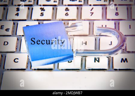 Broken Metal lock on laptop, top view. Cyber security concept Stock ...