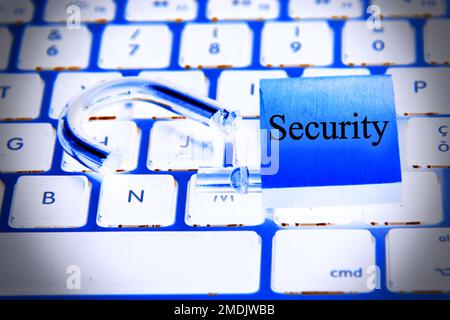 Broken Metal lock on laptop, top view. Cyber security concept Stock ...