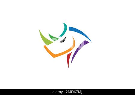 black rhinoceros head Lines logo design vector symbol illustration ...