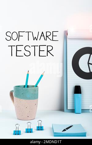 Hand writing sign Software Tester. Business approach implemented to ...