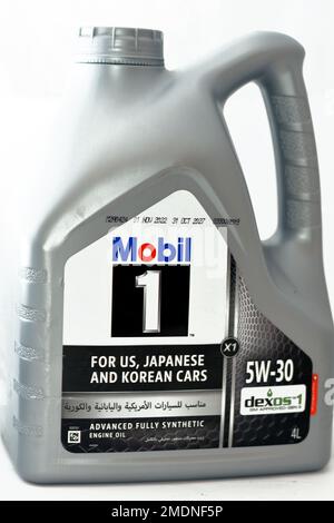 Cairo, Egypt, January 23 2023: Mobil one 1 5W-30 Dexos 1 GM approved ...