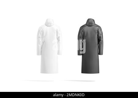 Blank black and white protective raincoat mockup, front view, 3d ...
