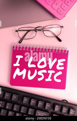 Text showing inspiration I Love Music. Word Written on Having affection ...