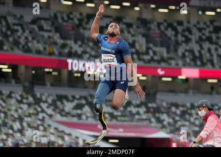 France's Dimitri Pavade competes during the men's long jump T64 final ...