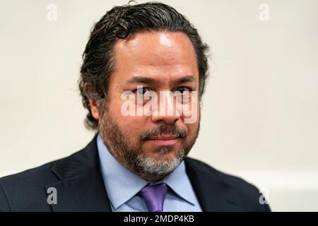 Attorney Brian Bouffard pauses while speaking with reporters after the ...