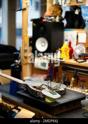 Hand built electric guitar made of elm wood. Hand made guitar. Elm tree ...