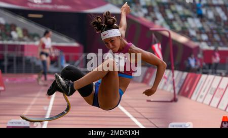 Beatriz Hatz of the United States competes in the women's T62 long jump ...