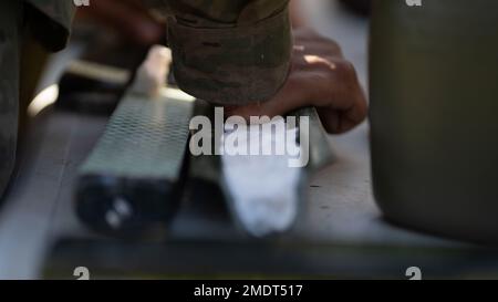 A Soldier assigned to the 483rd Area Clearance Platoon, creates a ...